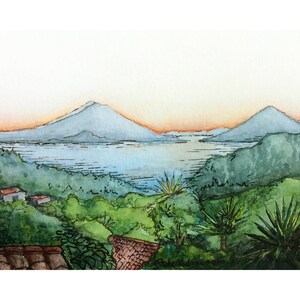 Lago De Atitlan - 7x5 Inch Watercolor Archival Print, Lake Atitlan ...