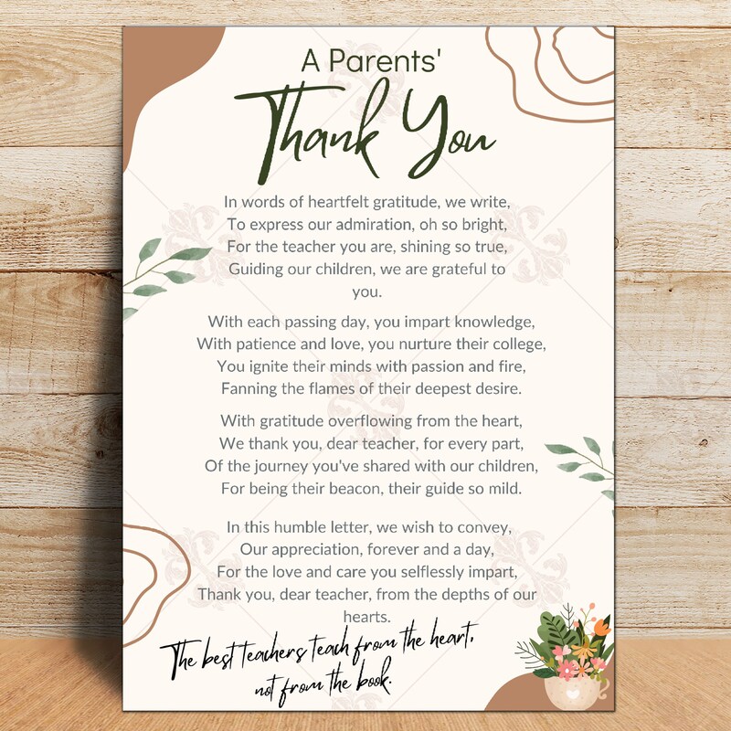Teacher Thank You Printable - Etsy