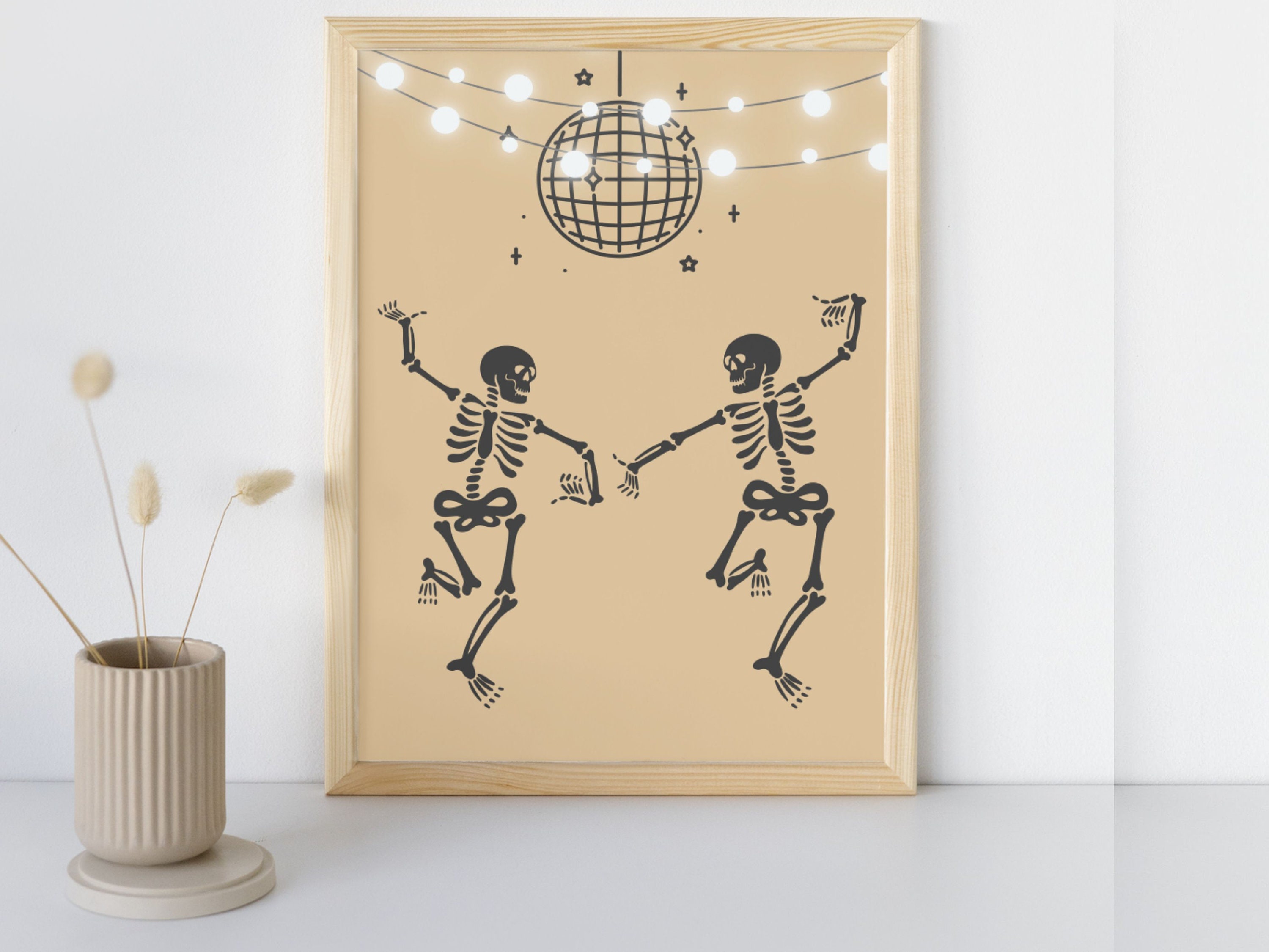 Dancing Skeleton Print Trendy Funky Wandkunst, Disco Halloween Poster ...