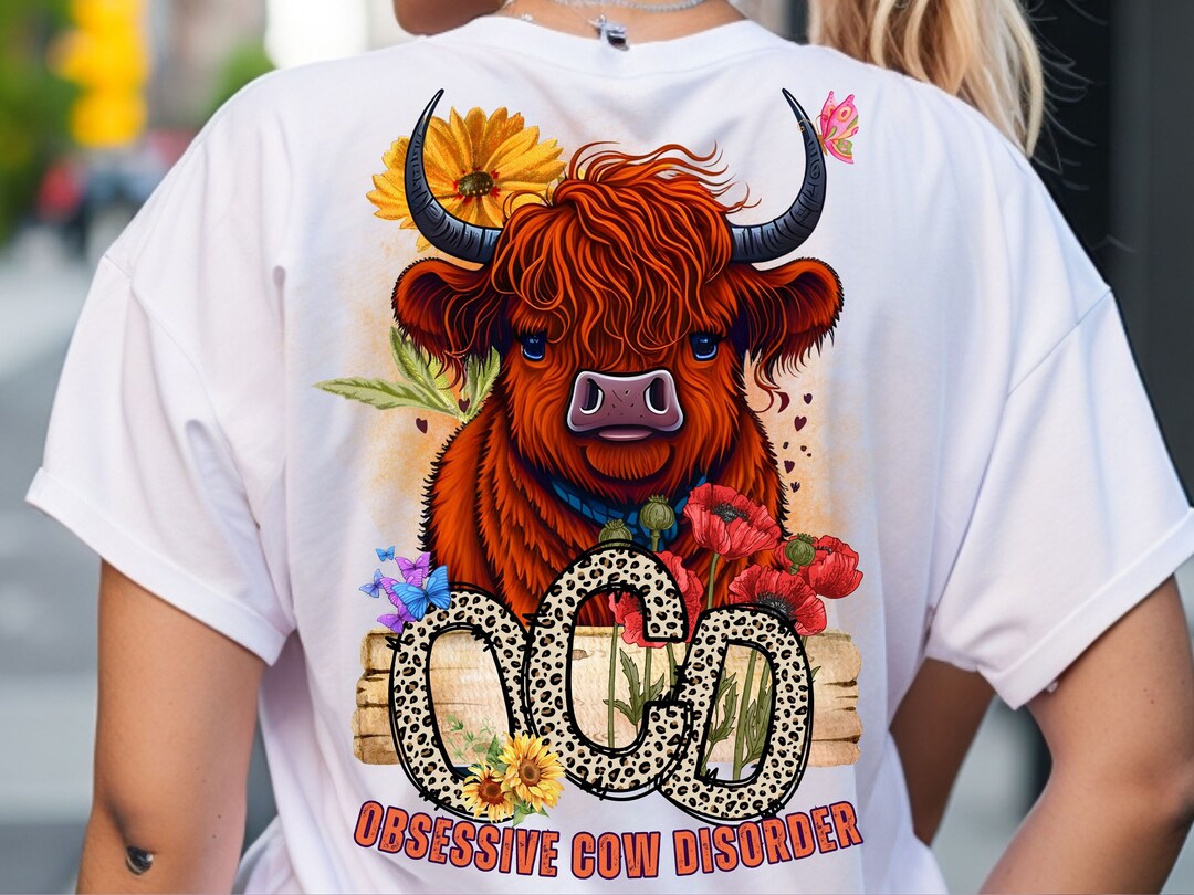 OCD Obsessive Cow Disorder PNG Sublimation Leopard Print, Cute Highland ...