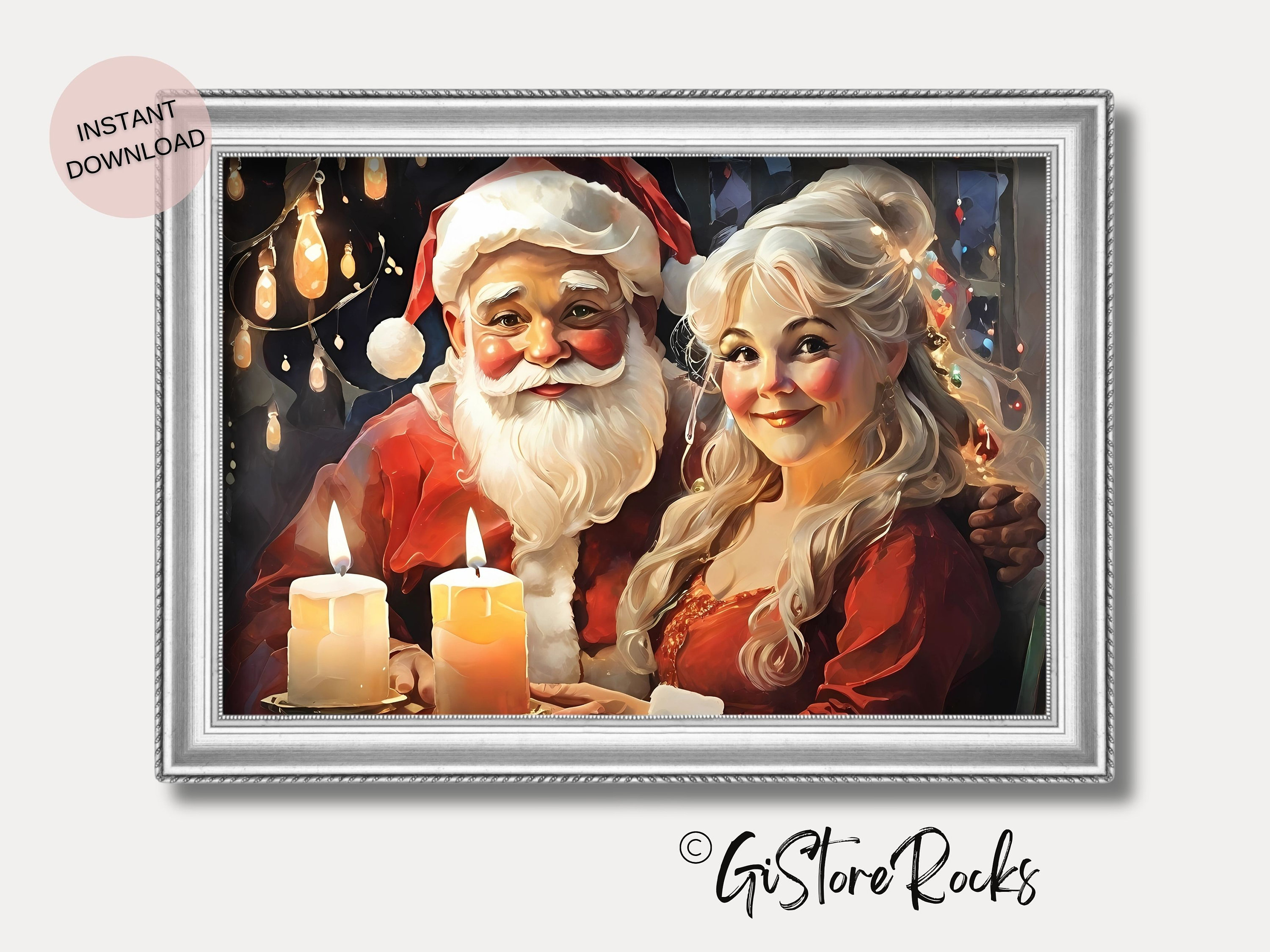 Vintage Santa Claus and Mrs Claus Portrait Cheerful Couple Painting ...