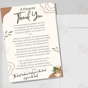 Teacher Appreciation Poem Message From Parents PDF Editable Template in ...