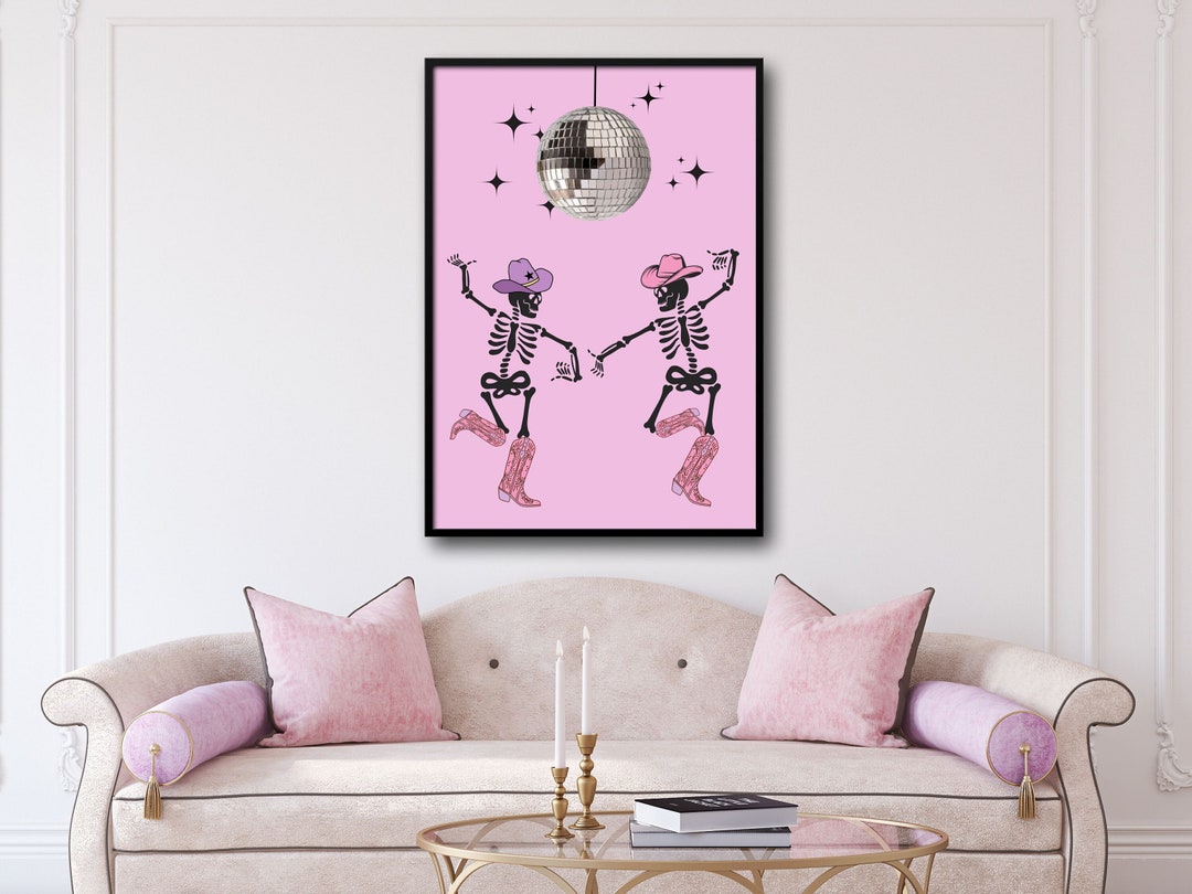 Dancing Skeleton Wall Art Let's Go Ghouls Preppy Retro Disco Print ...
