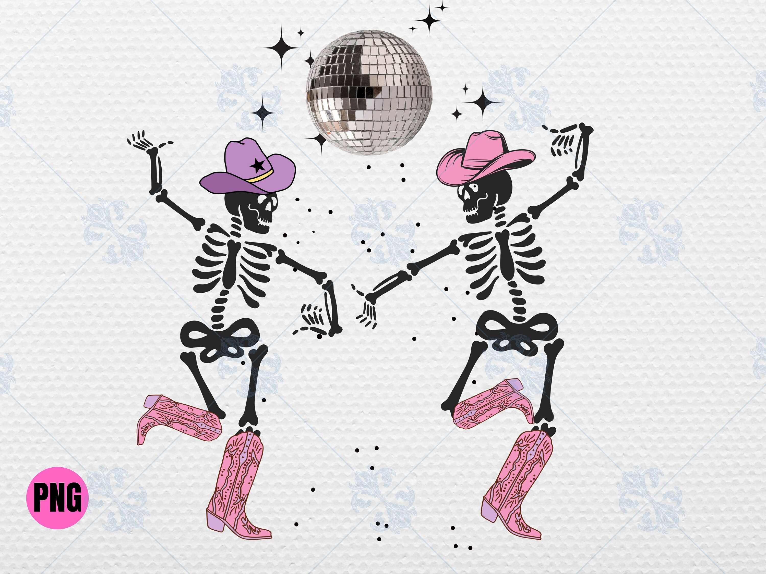 Dancing Skeleton PNG Preppy Pink Western Cowgirl Sublimation - Etsy