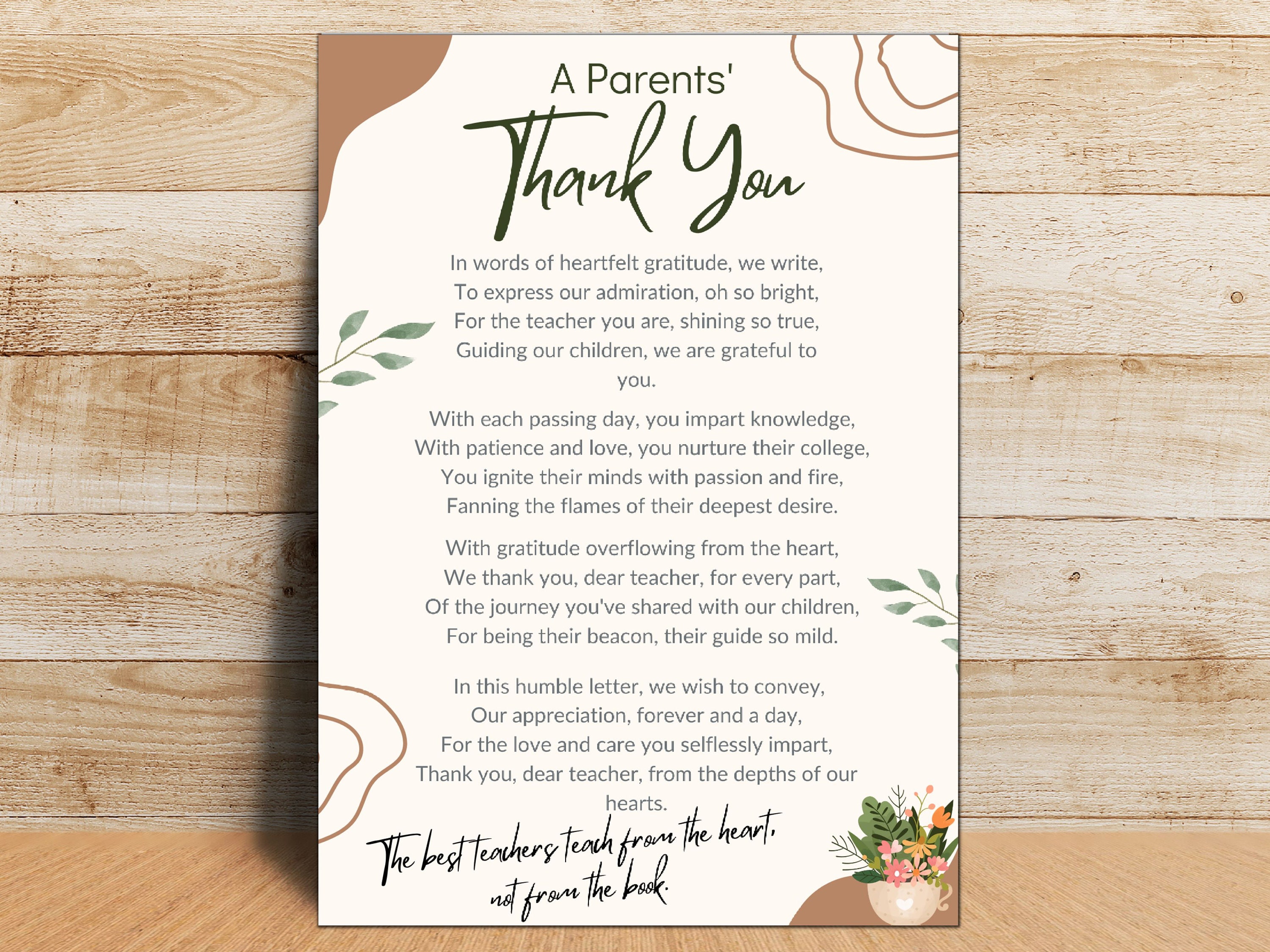 Teacher Appreciation Poem Message From Parents Teacher - Etsy