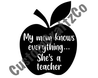 My Mom Knows Everything She S A Teacher Svg Dxf Png Jpg Print Or Cut