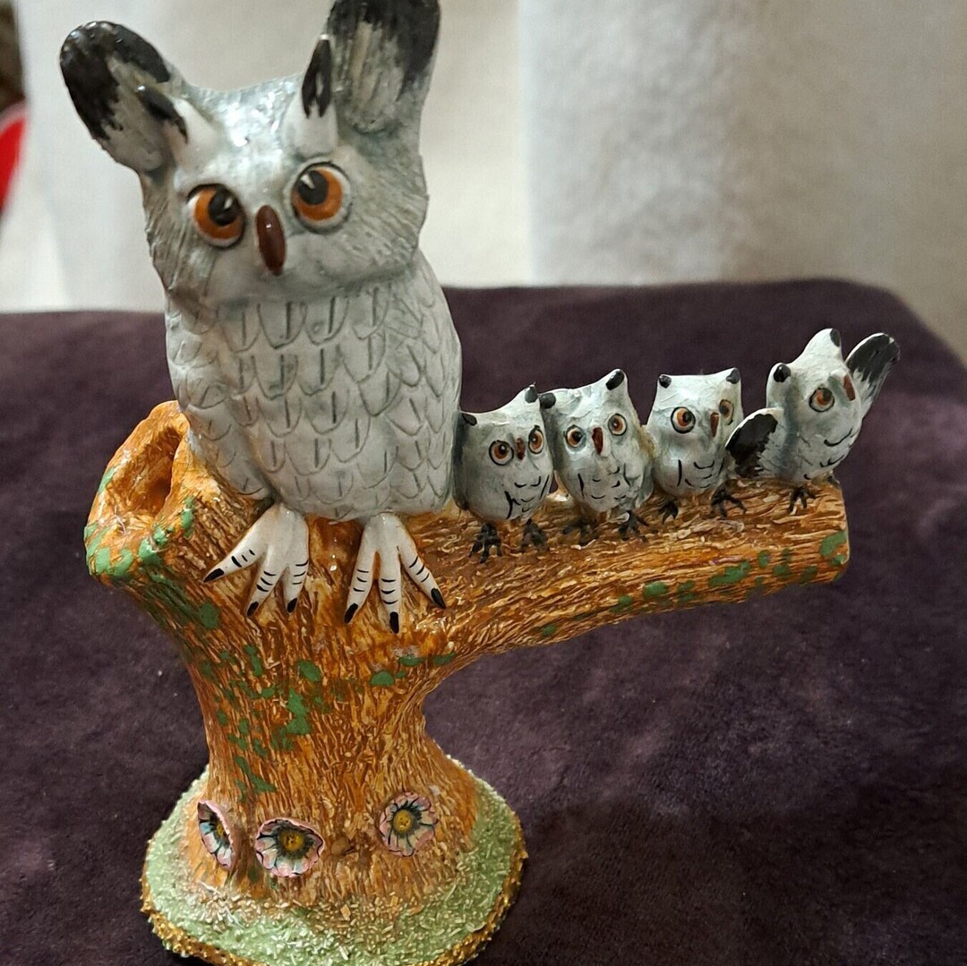 RARE BASIL MATTHEWS Owl Family Figurine: Mother Owl With Owlets Hand ...