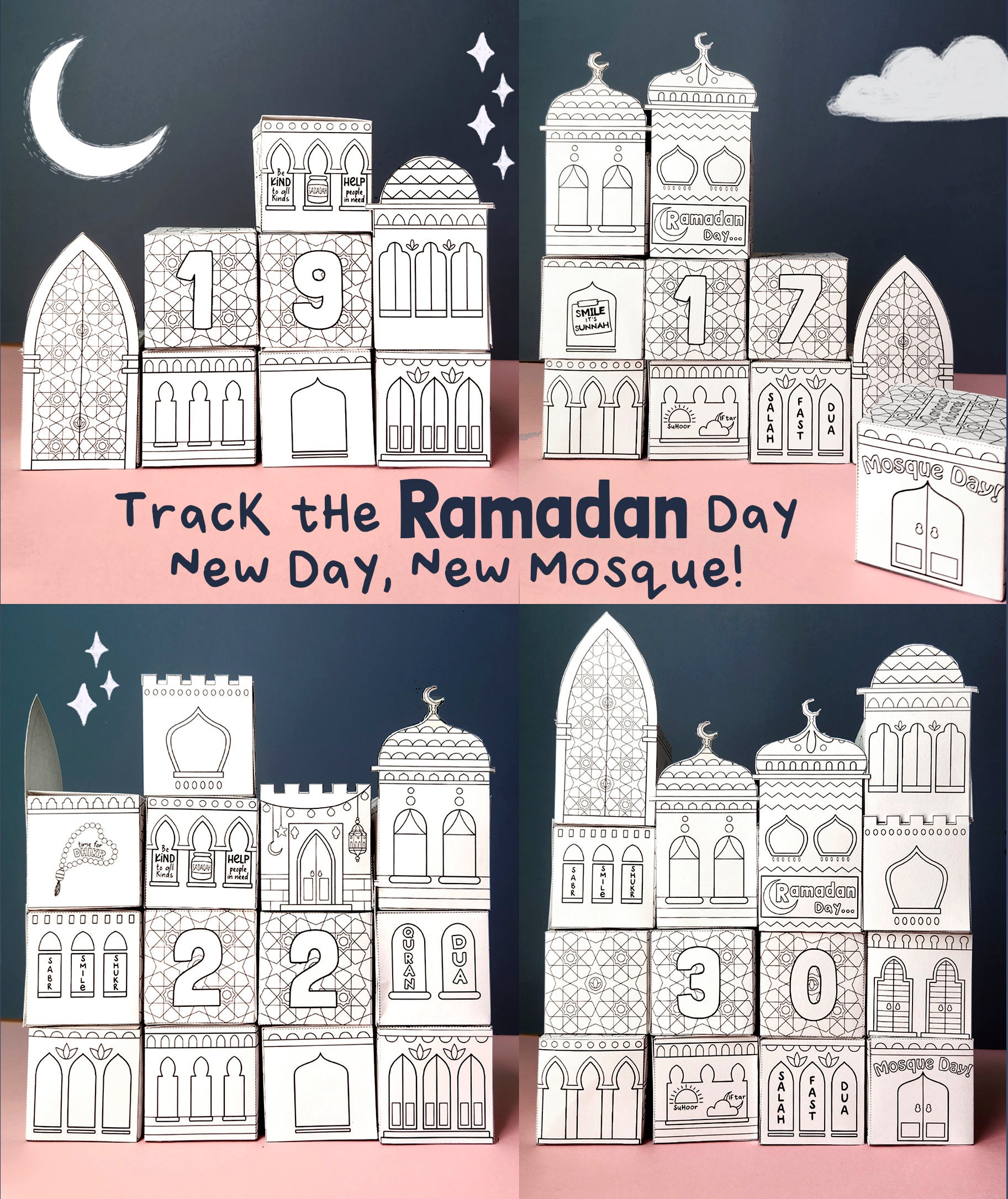 Ramadan Calendar Printable Bundle Pack, Art and Craft Coloring Ramadan ...