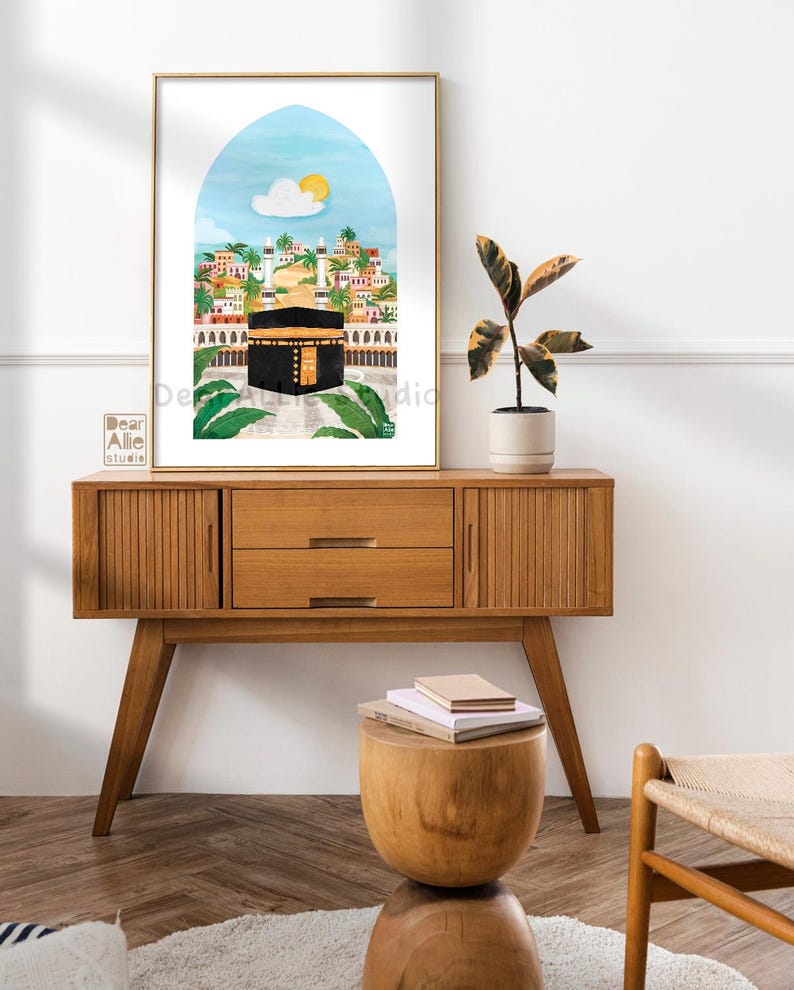 Kaabah Masjid Al-haram Makkah Mosque Illustration Print, Poster Islamic ...