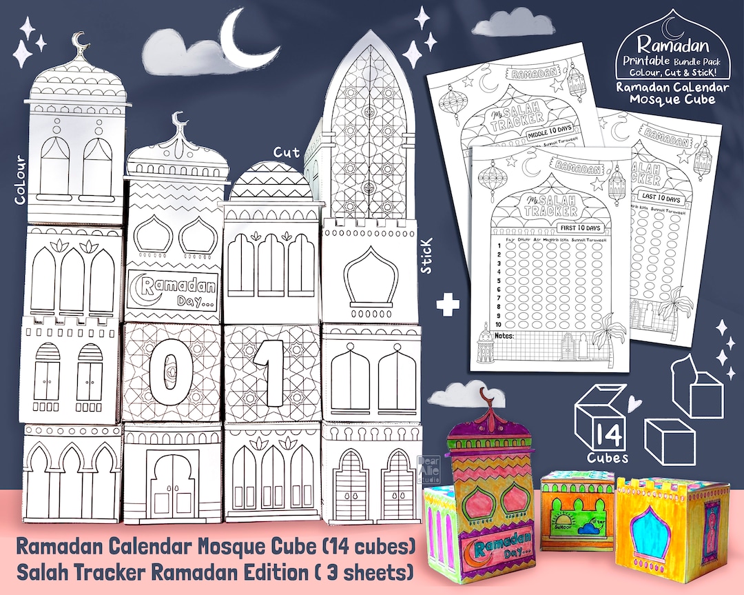 Ramadan Calendar Printable Bundle Pack, Art and Craft Coloring Ramadan ...