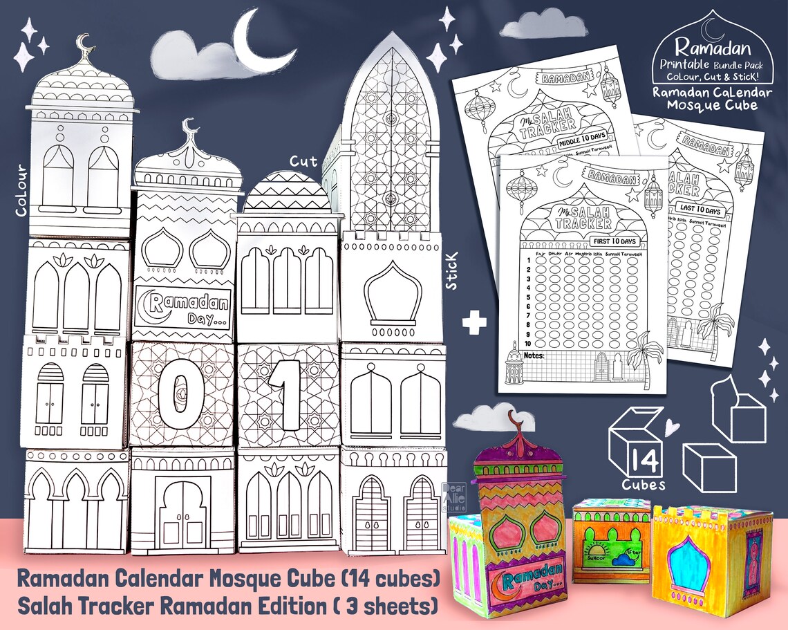 Ramadan Calendar Printable Bundle Pack, Art and Craft Coloring Ramadan ...