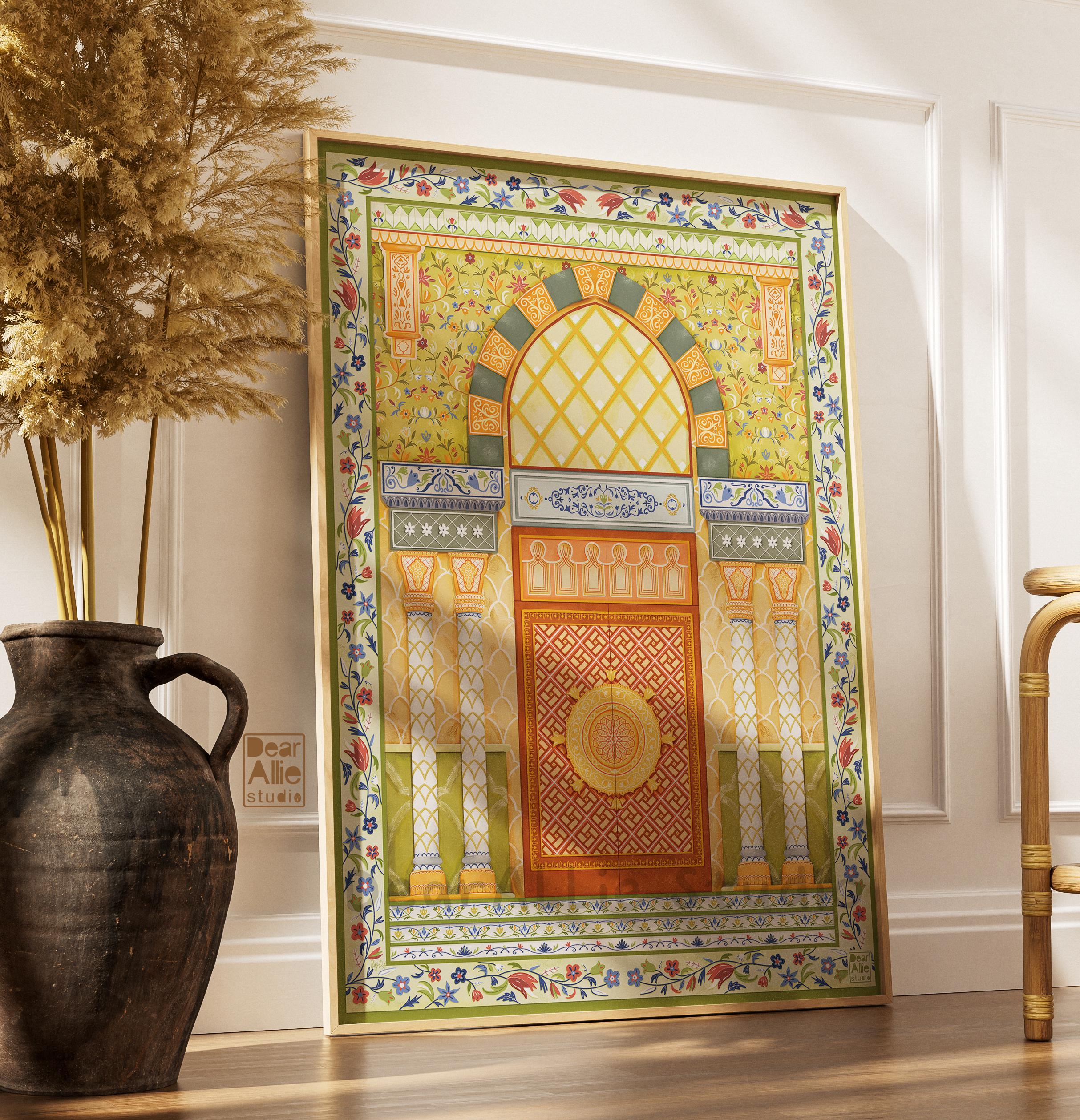 Masjid Nabawi Art Print, Islamic Mosque Gateway, Floral Collage - Etsy