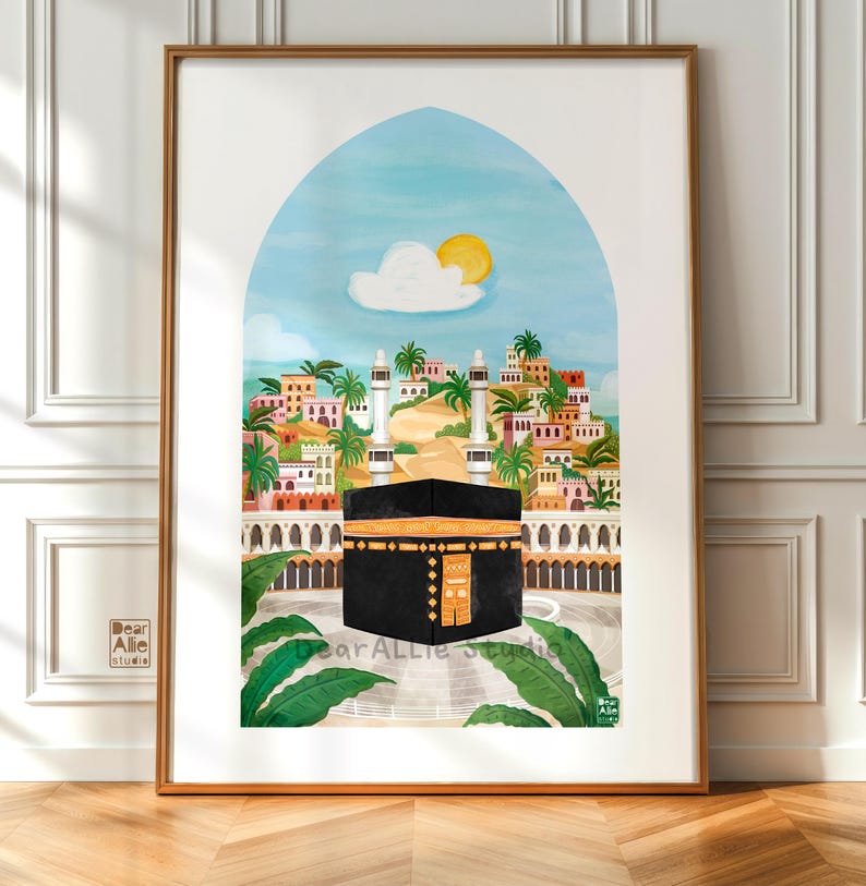 Kaabah Masjid Al-haram Makkah Mosque Illustration Print, Poster Islamic ...