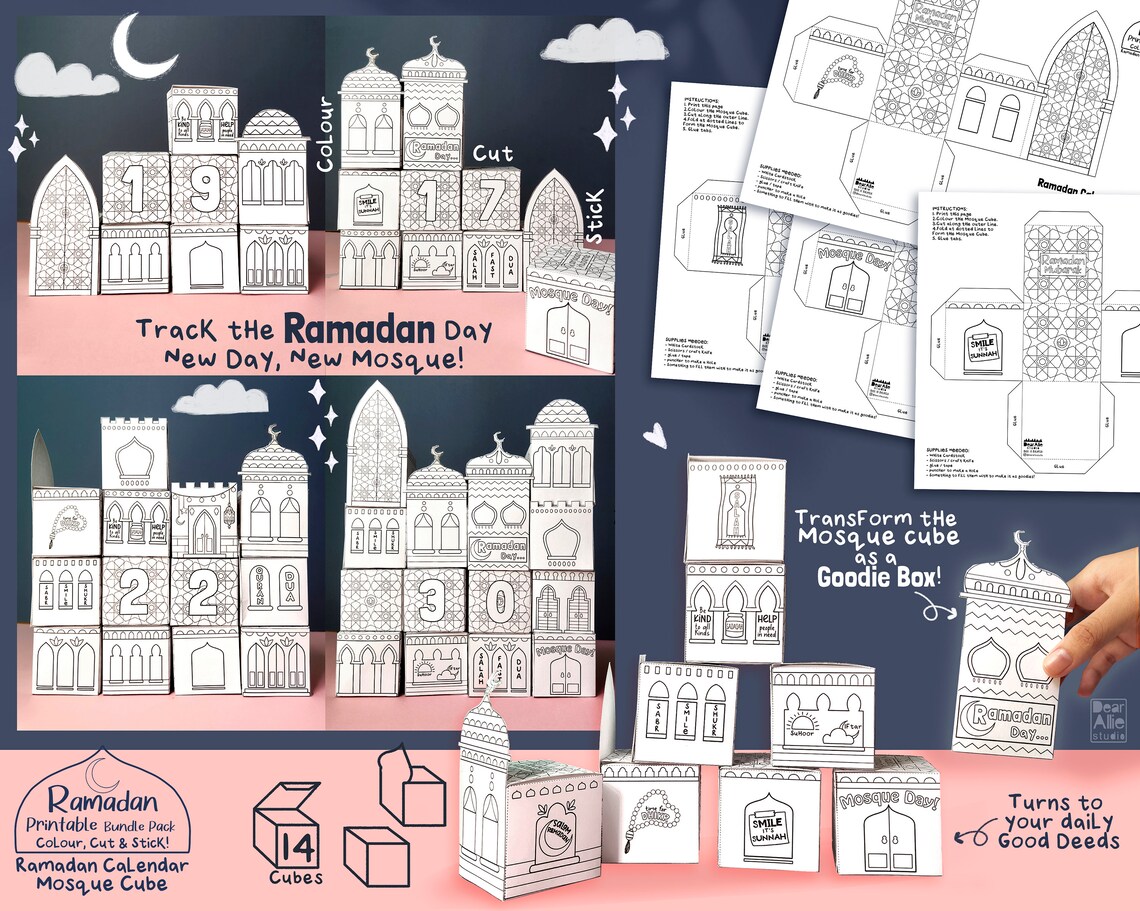 Ramadan Calendar Printable Bundle Pack, Art and Craft Coloring Ramadan ...