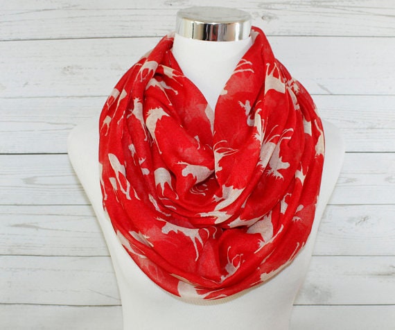 Moose Scarf, Red Moose Print Scarf, Animal Print Scarf, Deer Print ...