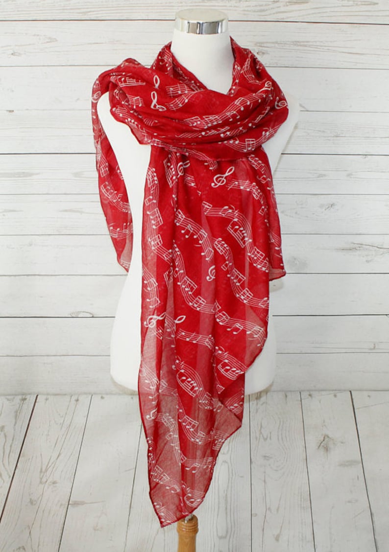 Music Notes Scarf Musical Notes Scarf in Red Sheet Music | Etsy