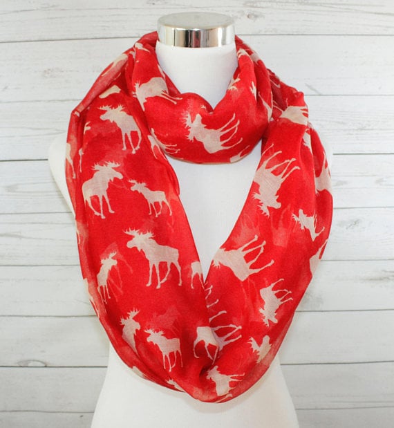Moose Scarf, Red Moose Print Scarf, Animal Print Scarf, Deer Print ...