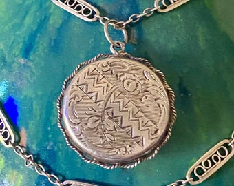 Art Nouveau French Powder Compact or Pendant Antique Silver Locket ...