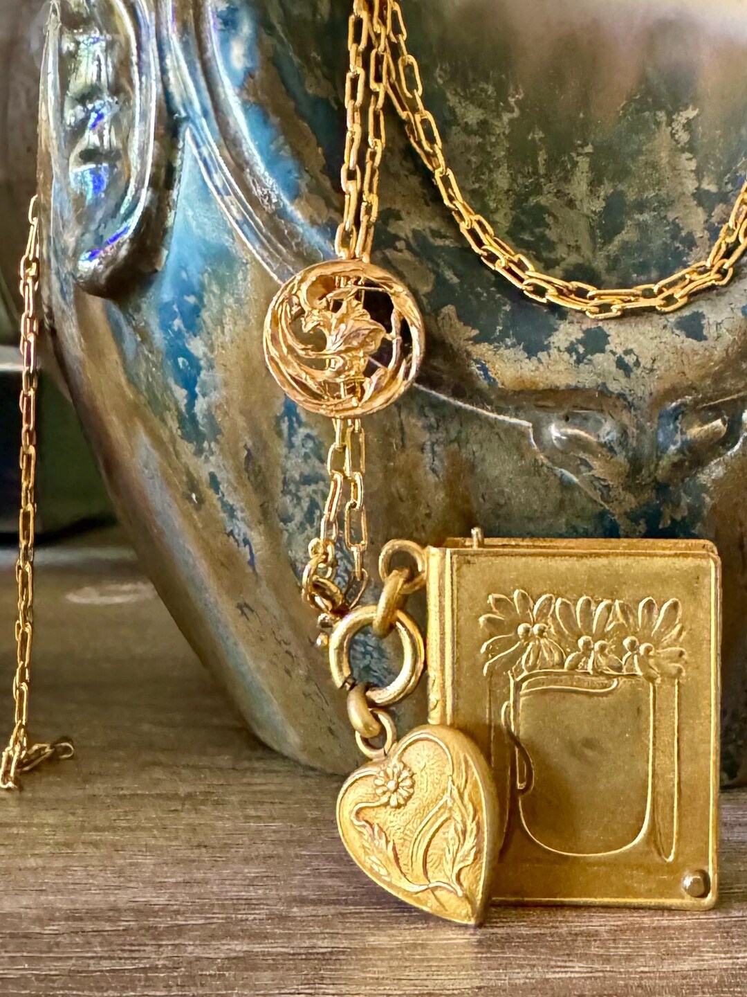 Antique Art Nouveau Book Locket - Etsy