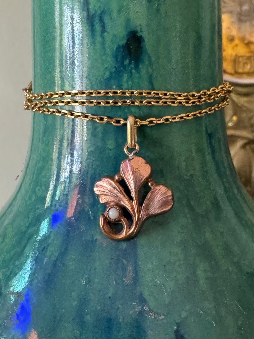 Antique Art Nouveau Ginko Design Pendant With Chain - Etsy Australia