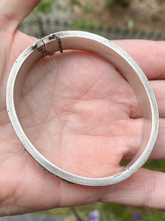 Reserved - Antique French Silver Floral Design Bangle - Gem