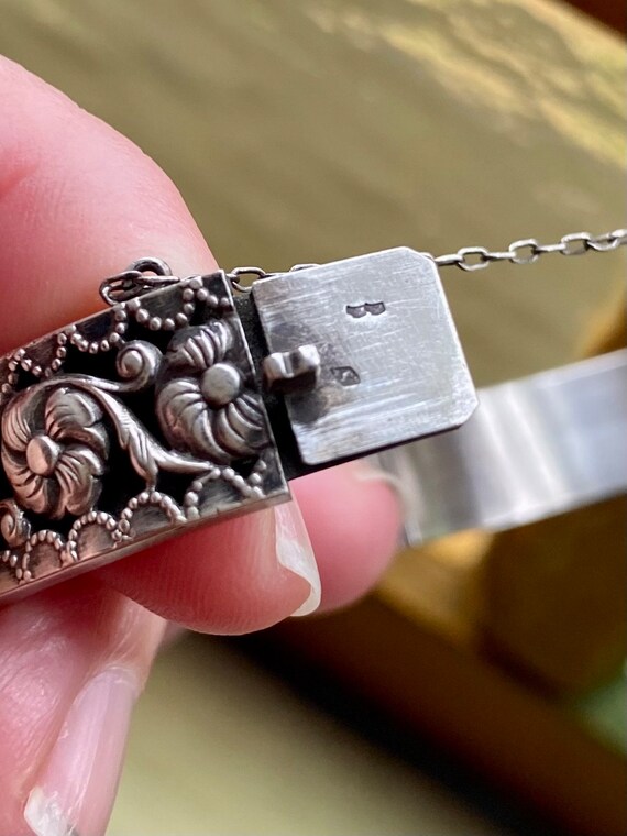 Reserved - Antique French Silver Floral Design Bangle - Gem