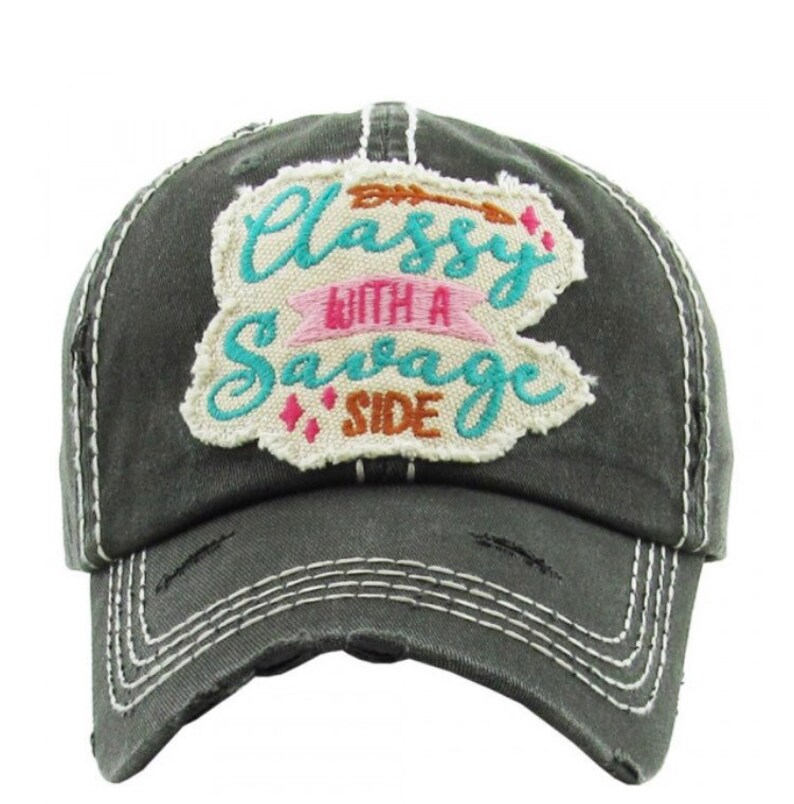 Distressed Black Classy With A Savage Side Baseball Cap - Etsy