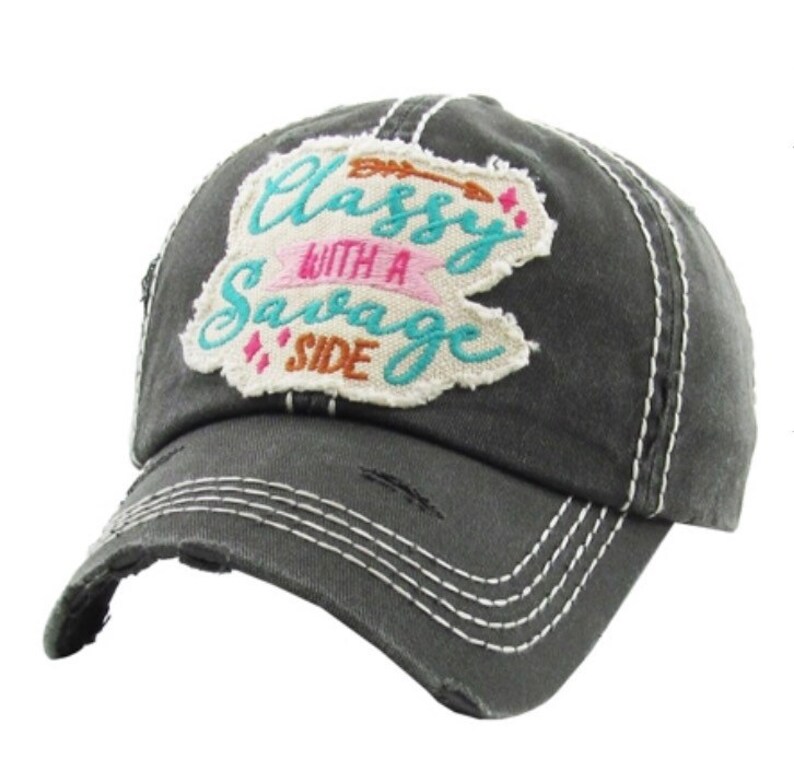Distressed Black Classy With A Savage Side Baseball Cap - Etsy