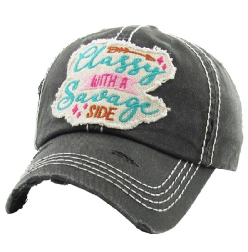 Distressed Black Classy With A Savage Side Baseball Cap - Etsy