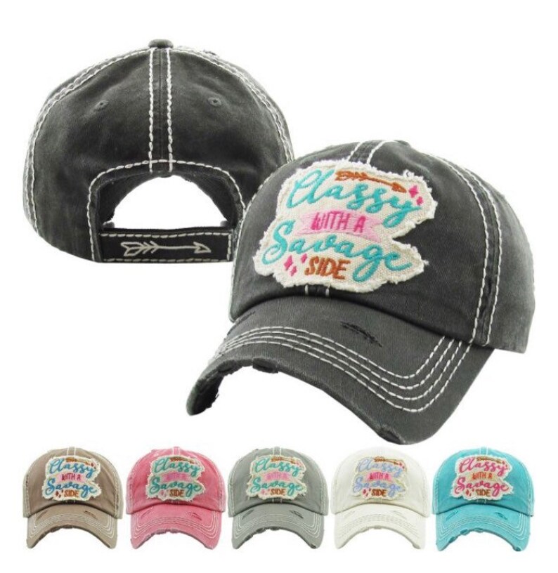 Distressed Black Classy With A Savage Side Baseball Cap - Etsy