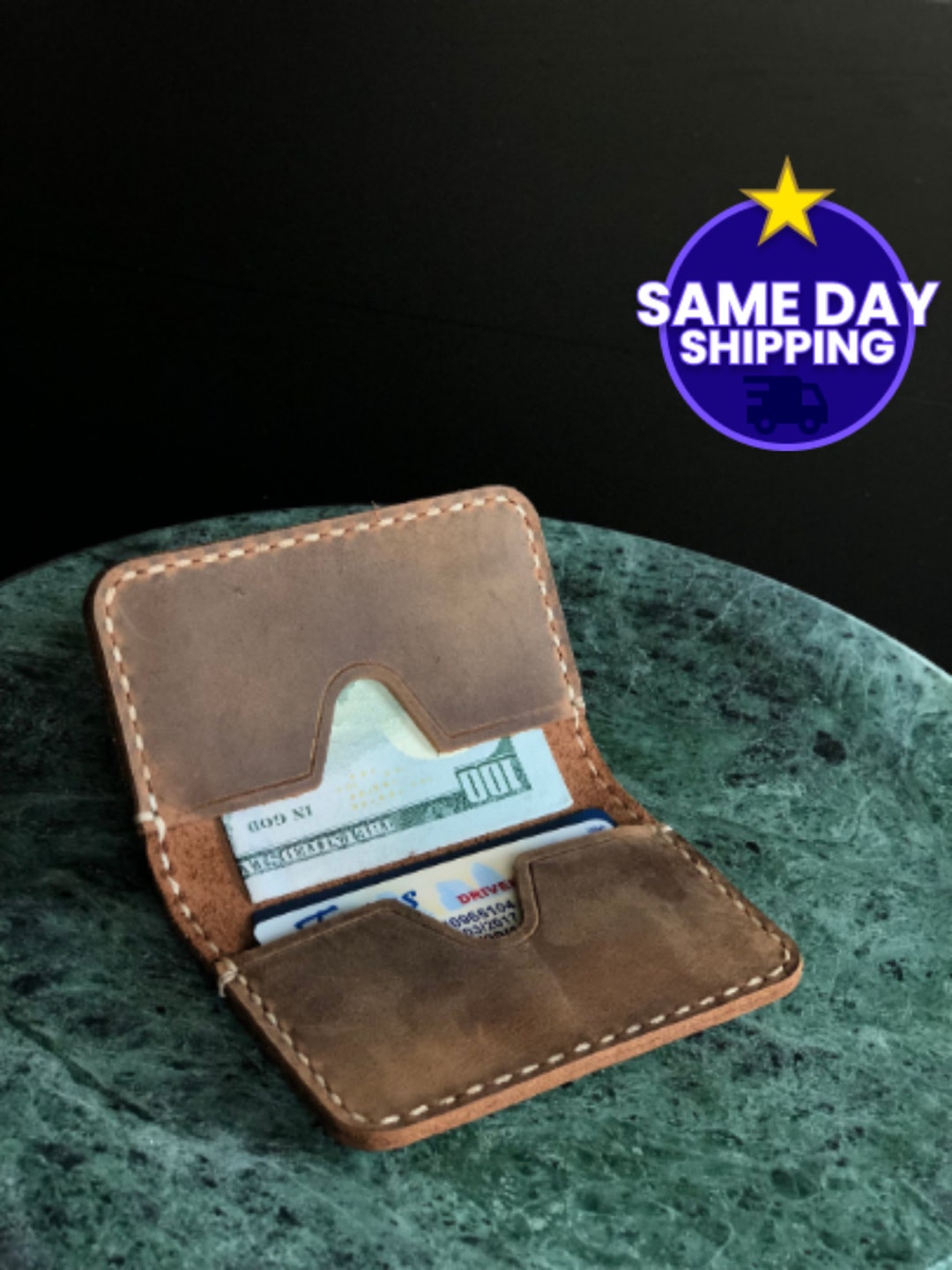 Minimalist Leather Wallet, Distressed Leather Wallet, Personalized ...