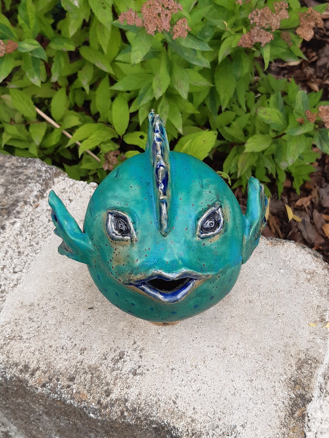 Fish Turquoise Blue Frost-proof Garden Figure Puffer Fish Pond Figure ...