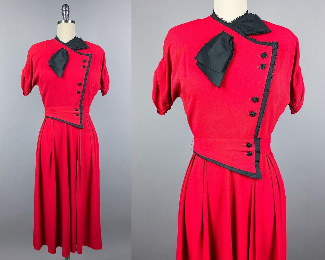 Vintage 1940s Dress by Mary Muffet Small XS 40s Red Rayon - Etsy