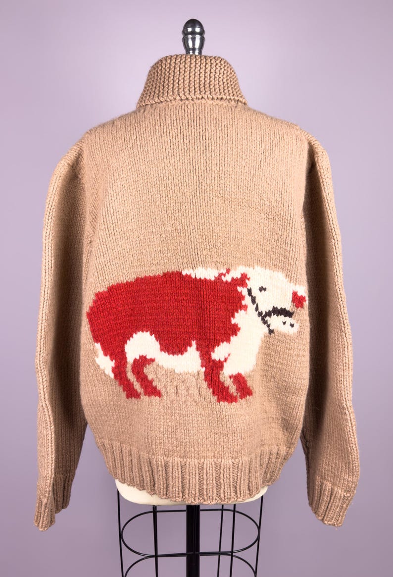 Vintage 1950s Cowichan Sweater | XL, Extra Large | Hand Knit Wool Zip ...