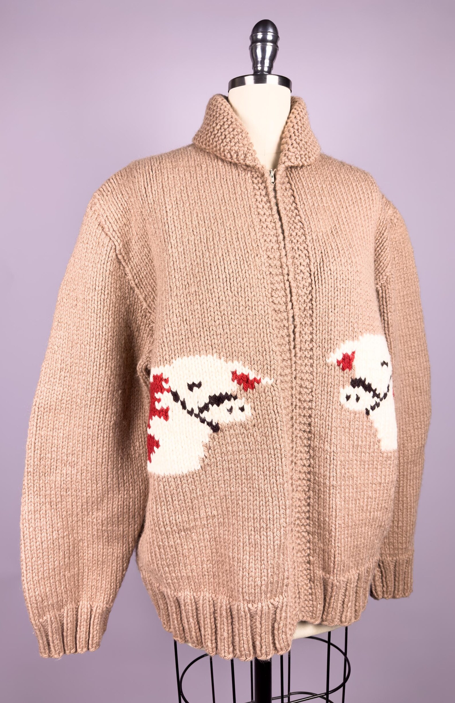 Vintage 1950s Cowichan Sweater | XL, Extra Large | Hand Knit Wool Zip ...