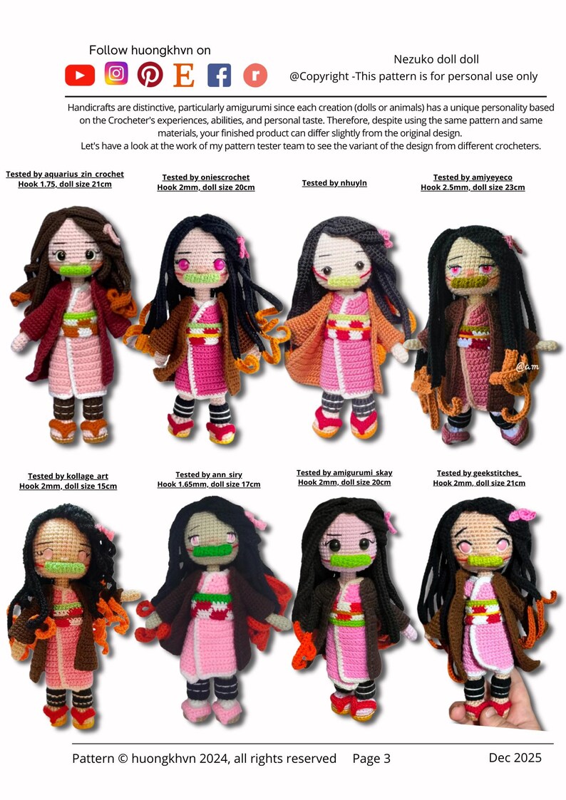 Nezuko Kamado Crochet Pattern, Demon Slayer Amigurumi PDF, Anime Doll ...
