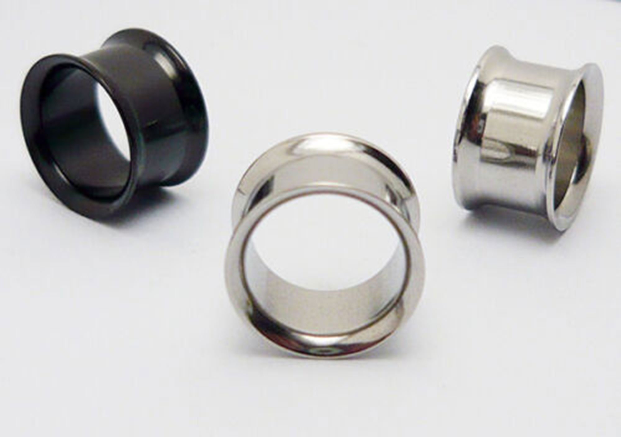 1 Pair of Short Flesh Tunnel Steel Ear Plug Piercing Double Flared ...