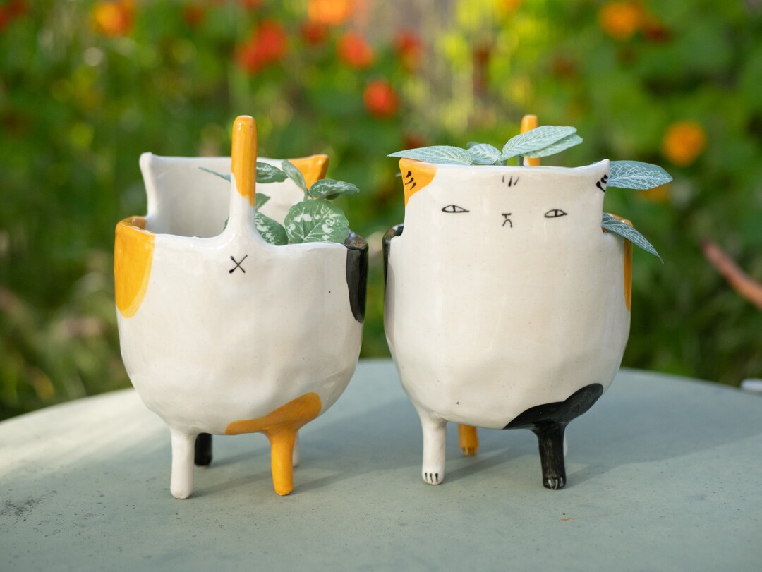 Handmade Calico Cat Planter Ceramic - Etsy