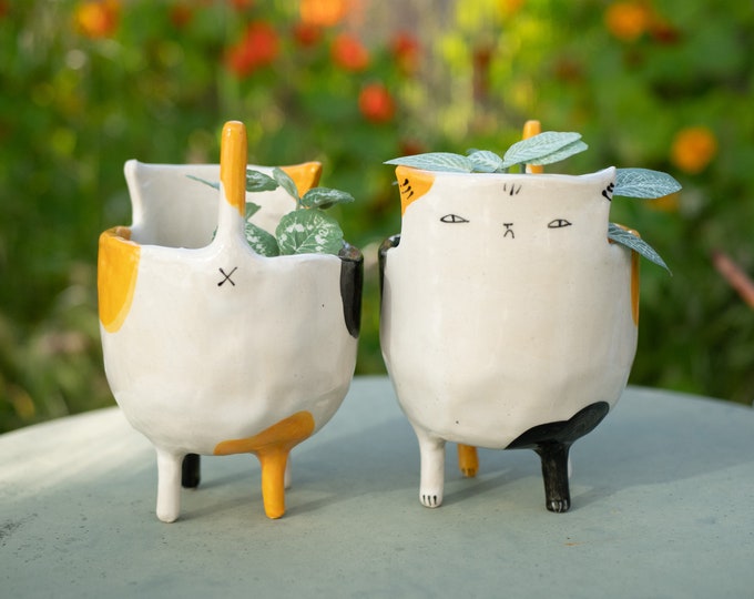 Calico Cat, Ceramic Planter, Cat Planter, Cat Pot, Pottery, Handmade ...
