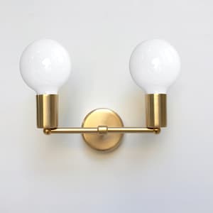Modern Double Sconce Light Vanity Lighting Mid Century Black and Brass ...