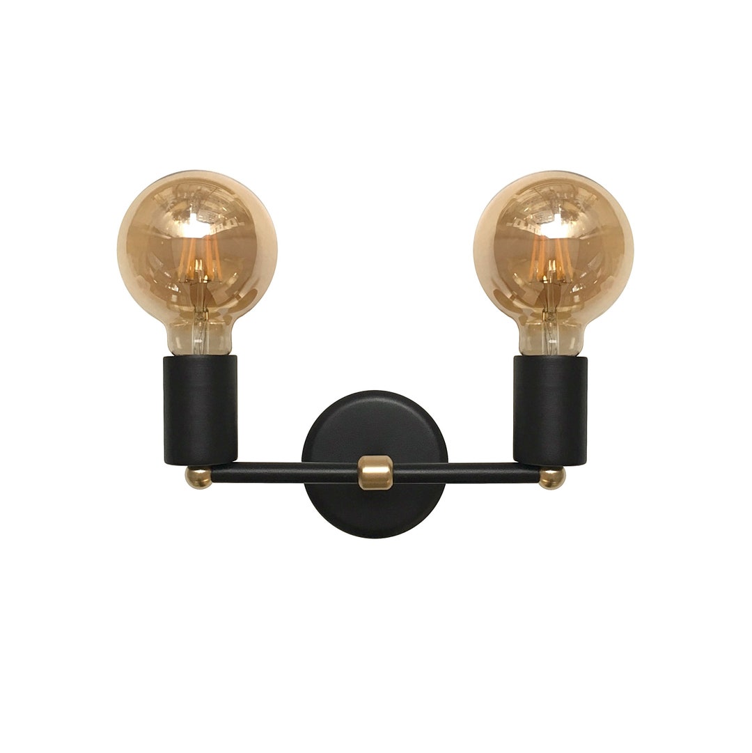 Modern Double Sconce Light Vanity Lighting Mid Century Black and Brass ...