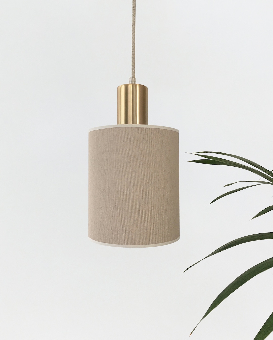 Linen Pendant Light Minimal Lamp Fabric Lampshade Modern Chandelier Mid ...