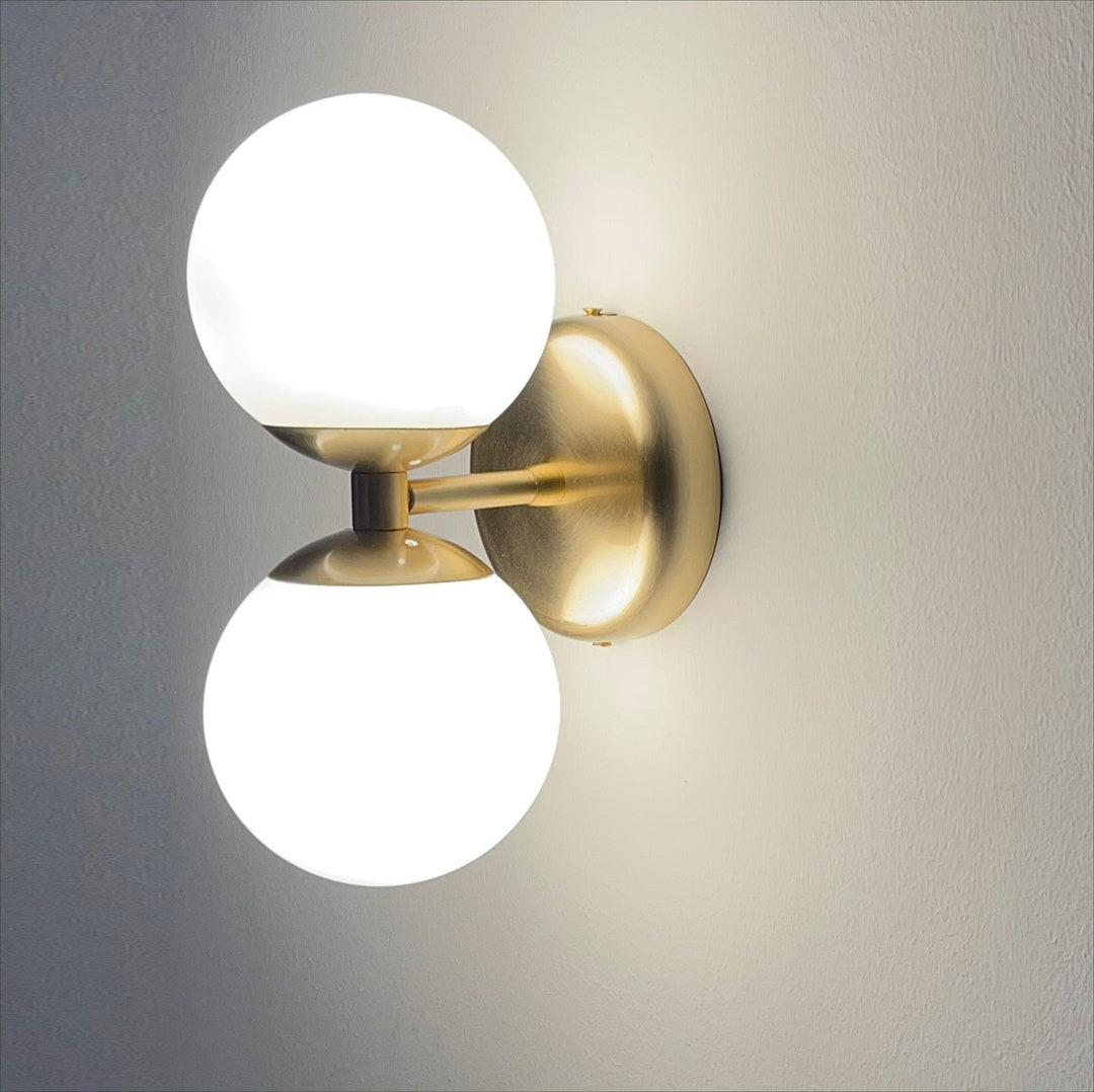 Double Minimal Globe Sconce Brass Wall Light Modern Vanity Light Mid ...