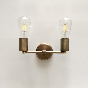 Modern Double Sconce Light Vanity Lighting Mid Century Black and Brass ...
