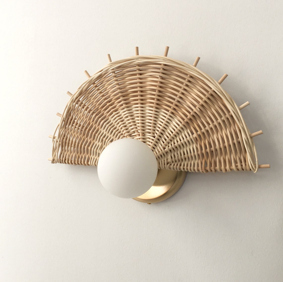 Reveal Rattan Sconce Globe Sconce Light Bamboo Brass Wall Lamp | Etsy