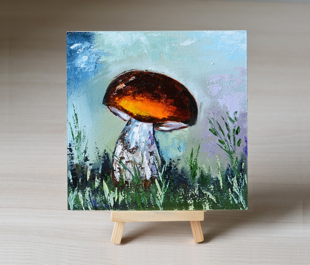 Original Mushrooms Oil Painting / Small Oil Painting / Gessobord Panel ...