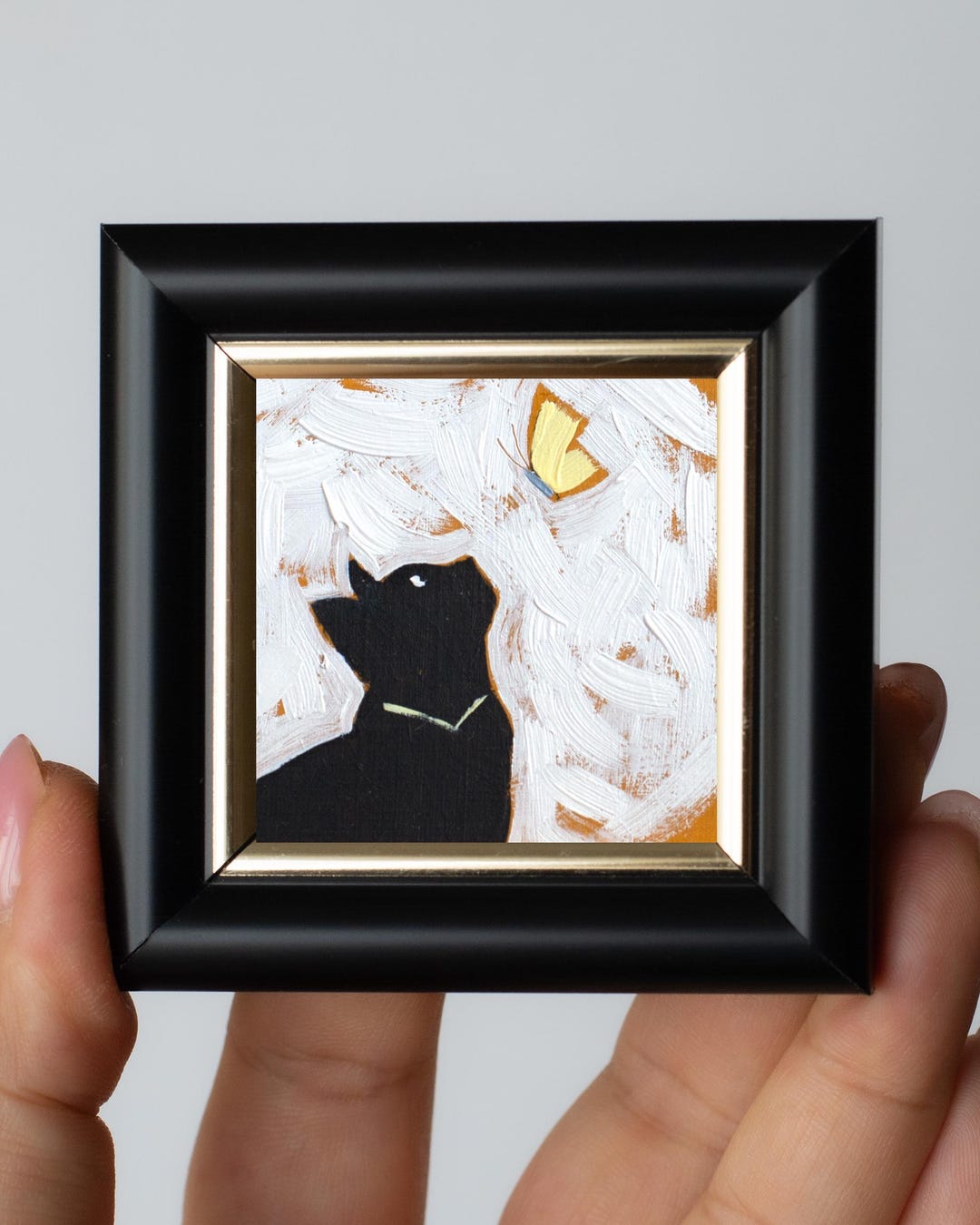 Black Cat With a Butterfly Miniature Oil Painting / Hand Painted Kitten ...