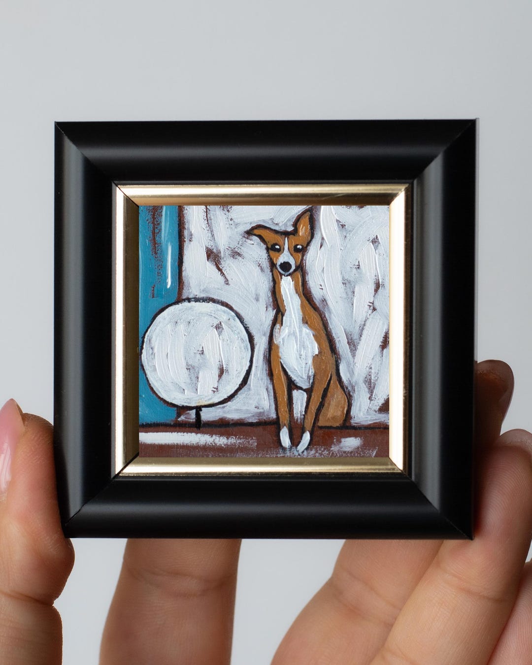 Beige Whippet Miniature Oil Painting / Beige Greyhound / Hand Painted ...