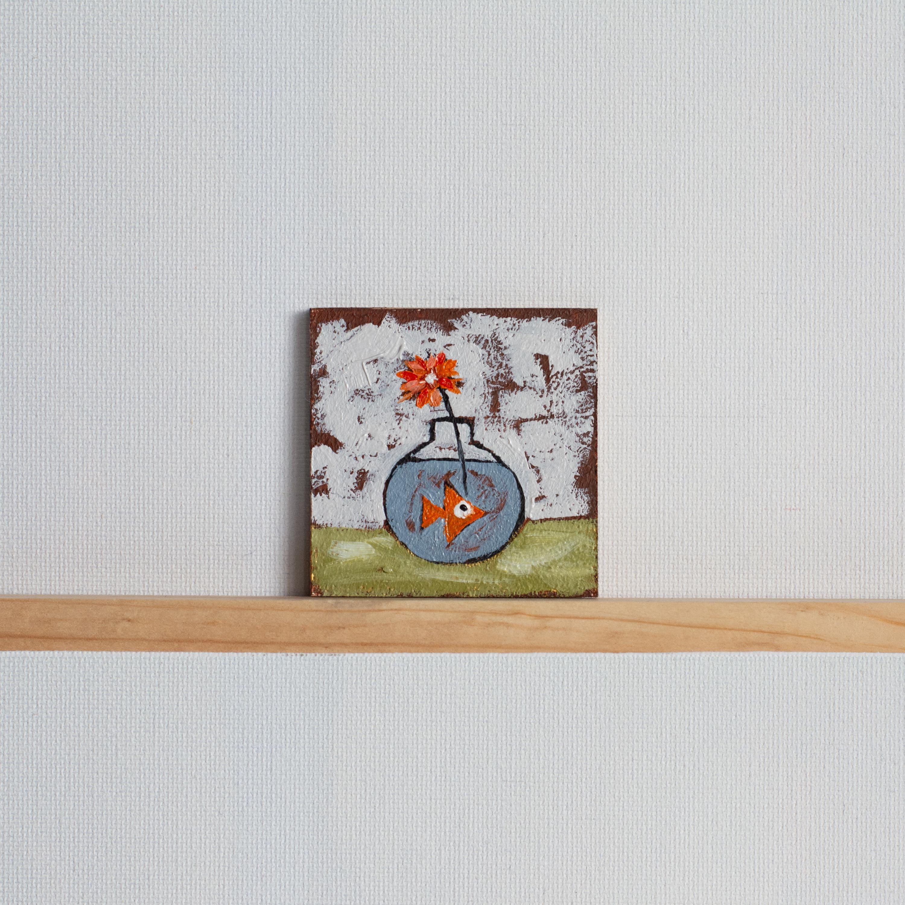 Miniature Fish Painting: Aquarium Vase With Orange Flower (2x2 Inches ...