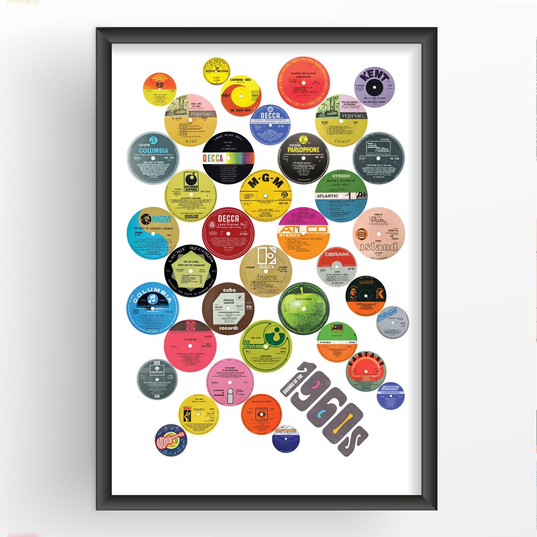 Sounds of the 1960s Poster, Featuring 38 Original Vinyl Record Labels ...